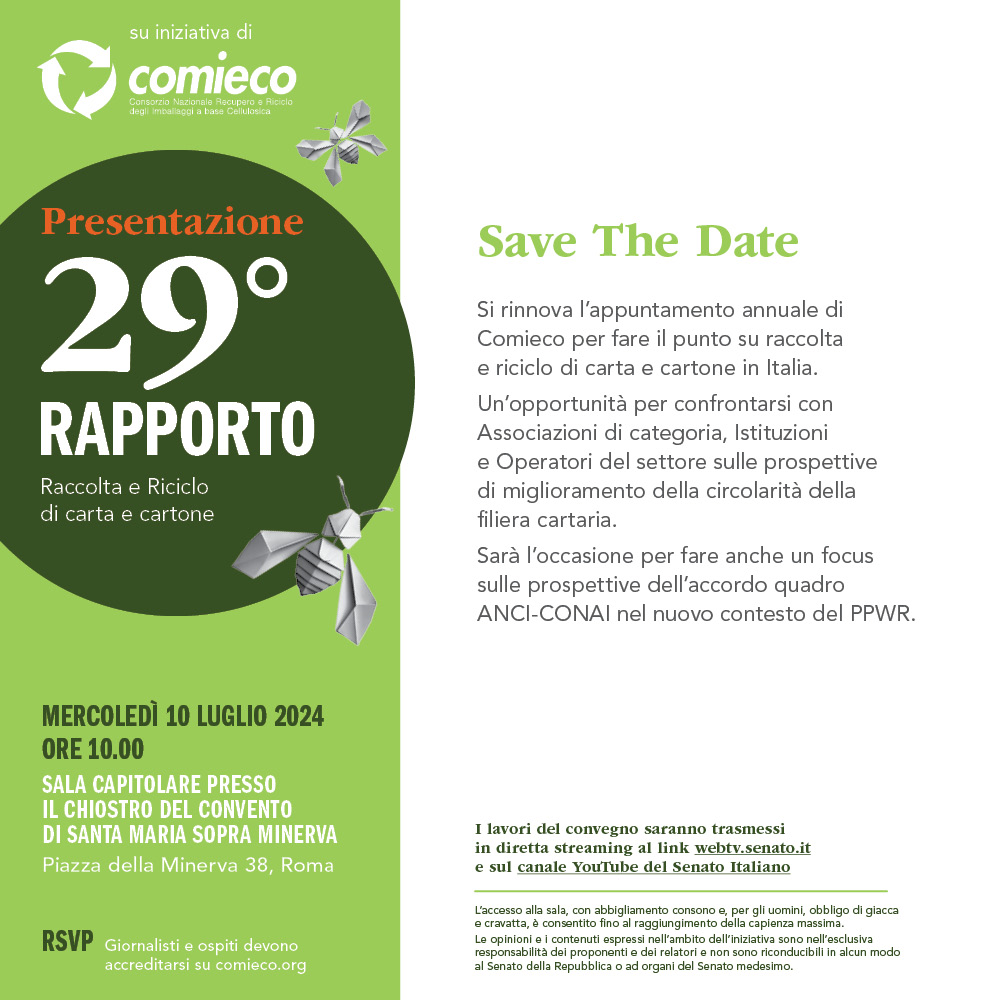 Presentazione 29° Rapporto, raccolta e riciclo di carta e cartone - Comieco